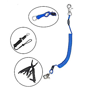 Fishing Coiled Lanyard, Heavy Duty Fishing Lanyard, Retractable Tool Lanyard, Fishing Tools Safety Rope Extension Cord Tether, with Carabiner, for Deep Sea Fishing, Rods, Kayak, Paddles - 2-Pcs