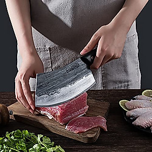 HDMD Cleaver Knife Meat Cleaver Knife for Meat Cutting, Real Hand Forged Knife High Carbon Steel Knife, Butchers Knife Meat Knife for Home and Outdoor Camping, BBQ