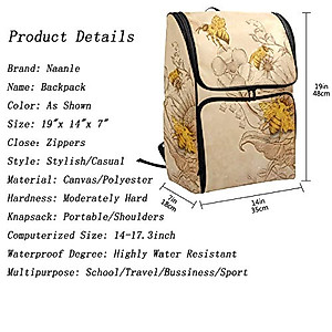 Naanle Stylish Honey Bees and Wildflowers Retro Style Casual Daypack College Students Multipurpose Backpack Large Travel Hiking Bags Computer Bag for Men Women