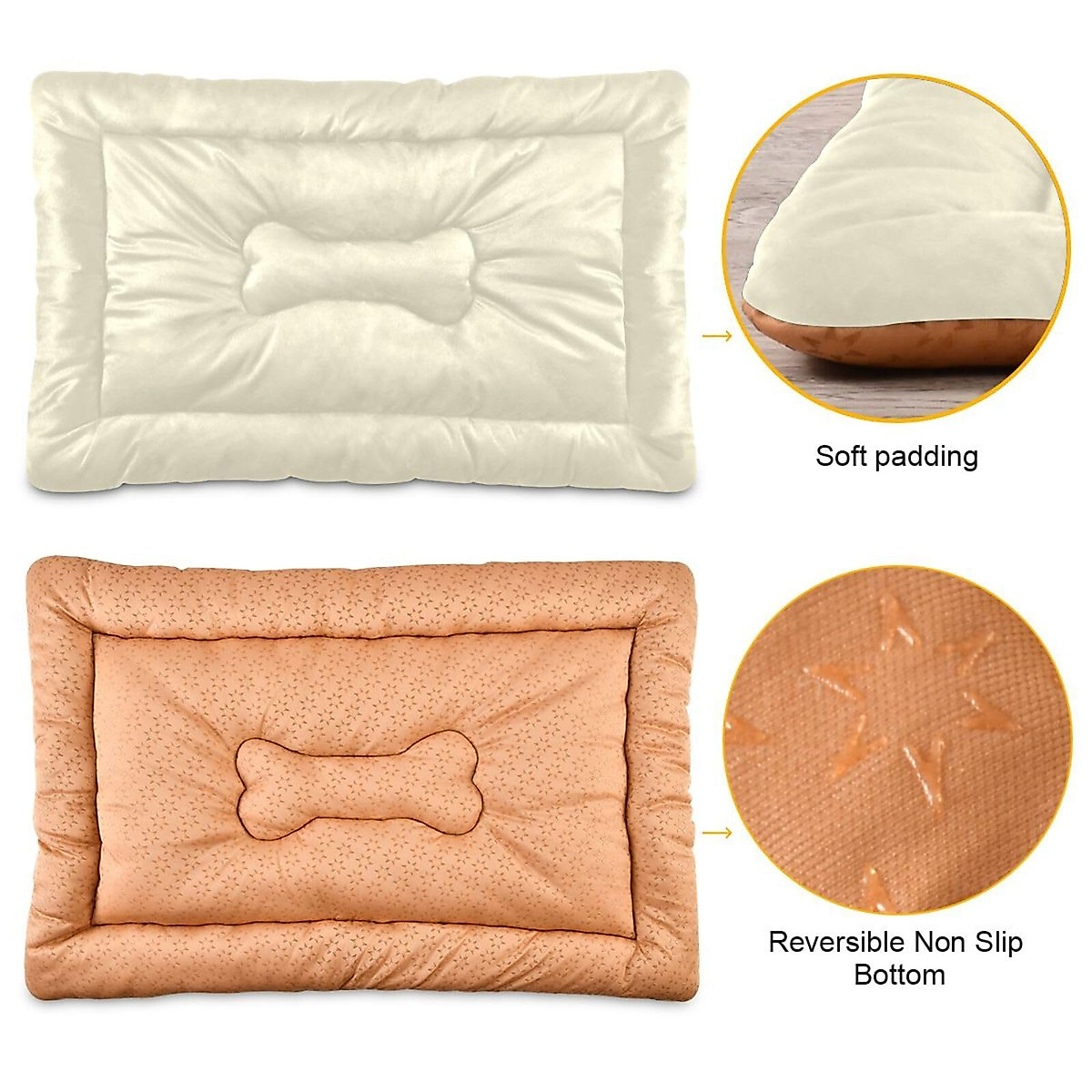 Coikll Cream-Colored Solid Color Pet Bed Pad Soft Dog Bed Mat with Anti-Slip Bottom, Machine Washable Crate Pad Mattress for Dog Sleeping- 24 * 18inches