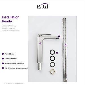 KIBI KBF1007 Infinity Single Handle Bathroom Vanity Sink Faucet | Solid Brass Lavatory Faucet with Water Supply Hose | for Bathroom Sinks, Durable & Corrosion-Resistant | Brushed Nickel Finish