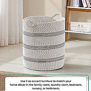 Organizix Large Cotton Rope Laundry Hamper Woven Basket with Handles, Storage Basket for Toys, Blanket, Throws, Pillows and Towels - 18 x 16, Multi Stripe