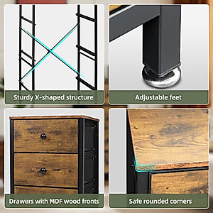 Front & Top Wood Storage Chest of Drawers for Small Space - 16"L ×12"W ×31.5"H Wood and Steel Storage Tower with Removable 4 Fabric Drawers, Combination Dresser for Bedroom,Entryway,Corner,Dark Brown