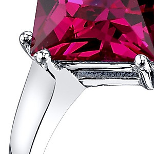 PEORA Created Ruby Solitaire Ring for Women 14K White Gold, 3.25 Carats Princess Cut 8mm, Size 7