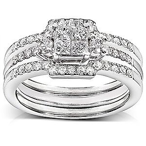 Kobelli Diamond Engagement Ring and Wedding Band Set 1/2 carat (ctw) in 14k White Gold (3 Piece Set), Size 10, White Gold
