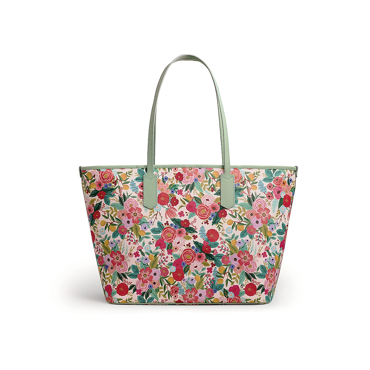 RIFLE PAPER CO. Everyday Tote Bag | for Beach, Gym, Travel and More, Shoulder Bag for Women, Adjustable Snap Tab Closure, 8" Interior Slip Pocket (19" L × 6" W × 12" H), Garden Party
