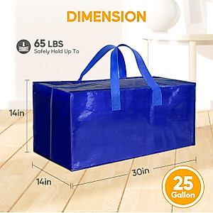 10 Pack Oversized Heavy Duty Moving Bags with Backpack Straps, Strong Handles & Zippers, Extra Large Storage Tote Moving Boxes for Space Saving, Blue