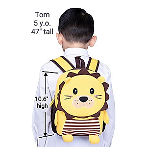 JoyRokaro Cute Toddler Backpack - Waterproof Preschool Backpack Lunch Bag for Kids 3-6 - 3D Neoprene Cartoon Animal Schoolbag for Toddlers - Lion Backpack for 3 4 5 6 Years Boys Girls Gift