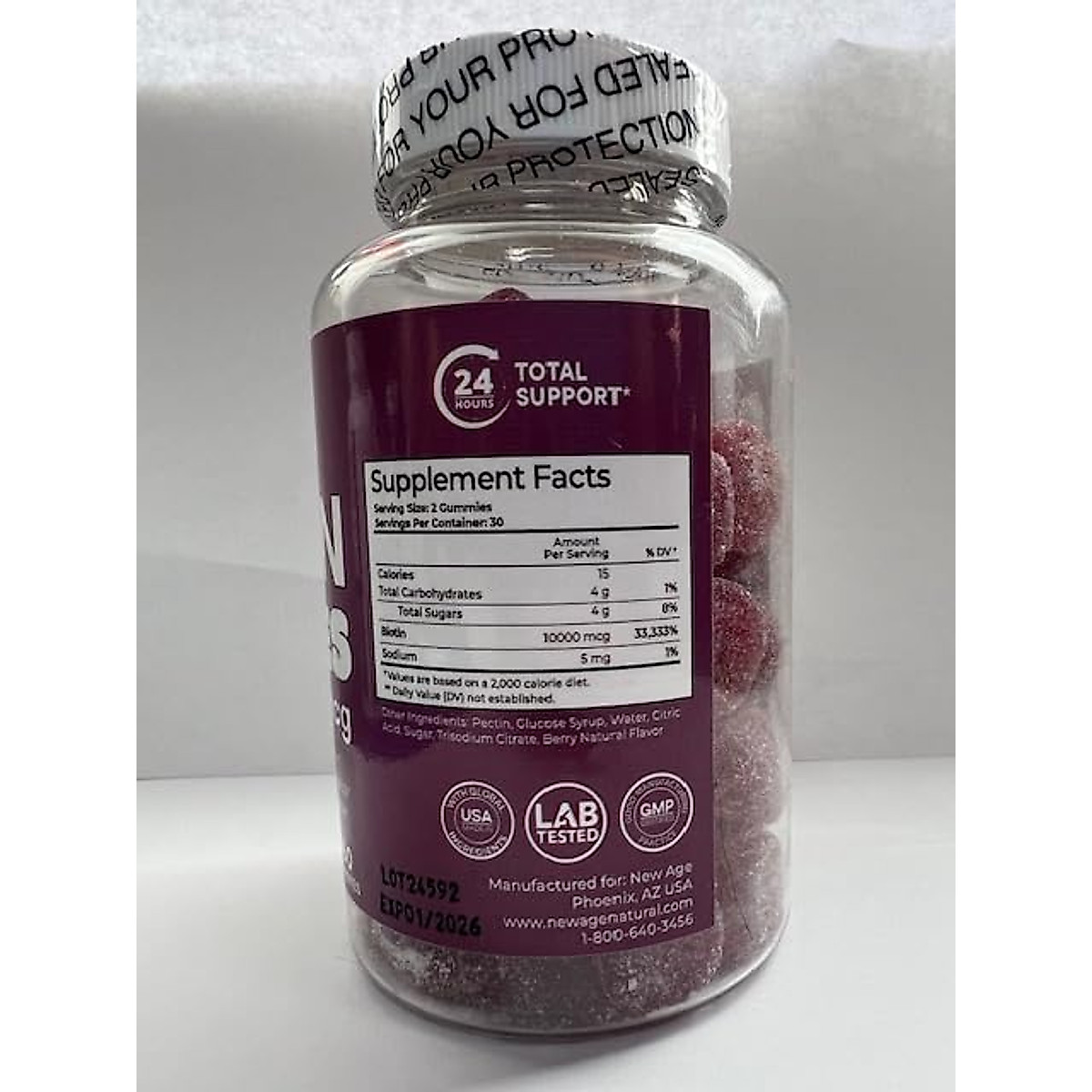 NEW AGE Biotin Gummies – Hair, Skin & Nails Gummies – 10,000 mcg - Non-GMO Supplement for Women, Men - Made in USA -120 Count