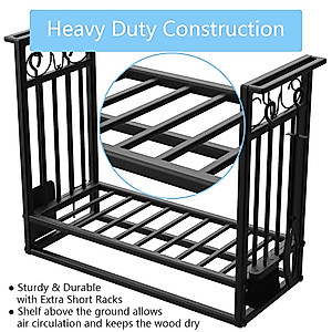 KLOLKUTTA Firewood Rack Indoor with Fireplace Tools Set,Large Fire Wood Racks Lumber Storage Logs Bin Heavy Duty Wood Stacker Stand Tools Accessories(29.5"x11.8"x23.6")