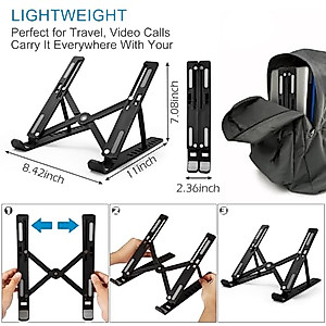 Laptop Stand for Desk,MacBook Portable foldable Stand Sturdy Laptop Riser, Ventilated Laptop Holder Compatible 13 14 15.6 Inch MacBook Pro Air/HP/Dell,Cooling Computer Stand Accessories Black