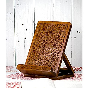 TrendBell Father's Day Gifts Wooden Cookbook Stand Wood Cookbook Holder, Adjustable Recipe Ipad Tablet Book Holder Stand for Kitchen Desk Reading Foldable Cooking Bookstands for Recipe, Magazine