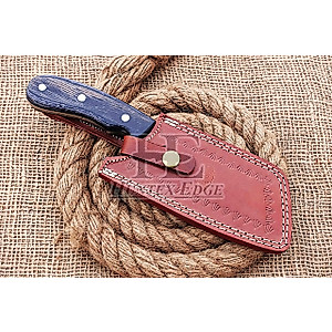 HUNTEX Handmade Hand-Forged Ladder Pattern Damascus Steel 9.5 Inch Long Full Tang Pakka Wood Handle Razor Sharp Hunting Camping Cleaver Knife w/Genuine Leather Sheath