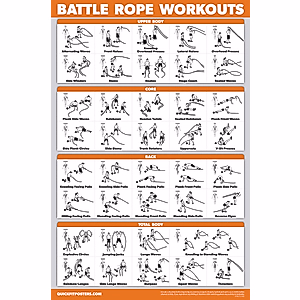 16 Pack - Exercise Workout Poster Set: Dumbbell, Suspension, Kettlebell, Bands, Medicine Ball, Battle Rope, Stretching, Bodyweight, Barbell, Yoga, Exercise Ball (PAPER - NOT LAMINATED, 18" x 24")