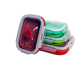 ALANIO G&G Silicone Food Storage Containers Collapsible Lunch Box Set of 4 Rectangle Microwave Foldable, BPA Free, Reusable Leak Proof, Dishwasher and Freezer Safe - Cluttered free cabinet!