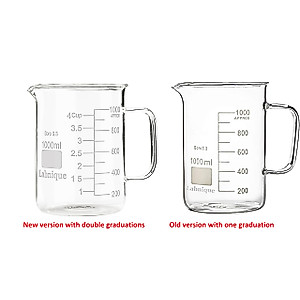 Labnique Glass Beaker with Handle, Beaker Mug with Pouring Spout, Double Graduated, 1000ml (33.8 oz / 4.2 cups)