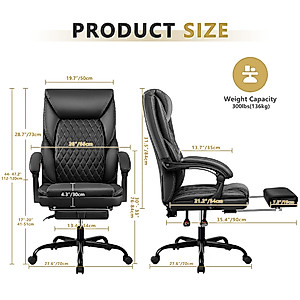 BestEra Office Chair, Big and Tall Office Chair Executive Office Chair with Foot Rest Ergonomic Office Chair Home Office Desk Chairs Reclining High Back Leather Chair with Lumbar Support (Black)