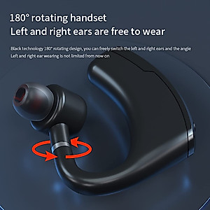 Bluetooth Headphone Single Ear Hook Wireless Business Headset with Mic Noise Cancelling Waterproof Earphone for L&R Ear
