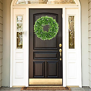 Delicaft 17" Artificial Boxwood Plastic Wreaths Spring Summer Front Door Wall Home Garden Office Wedding Decor (Green) (Green)