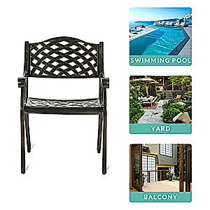 MEETWARM 2 Piece Patio Dining Chairs, Outdoor All-Weather Cast Aluminum Chairs, Patio Bistro Dining Chair Set of 2 for Garden Deck Backyard, Lattice Weave Design