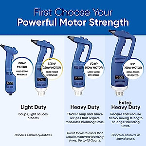 TK Tartle Kitchen Light Duty Commercial Immersion Blender, 350W Restaurant and Professional Use, 8000-20000RPM, Hand Mixer 12" Removable Shalft