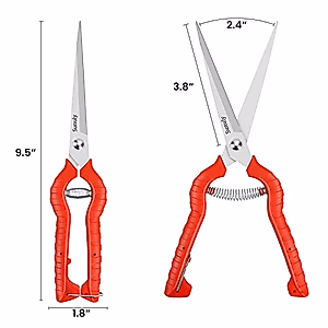 Sunuly Extra Long Pruning Shears, Gardening Hand Pruners with Stainless Steel Blades, Garden scissors for Arranging Flowers, Trimming Plants, Harvesting Herbs, Fruits or Vegetables, 9.5IN