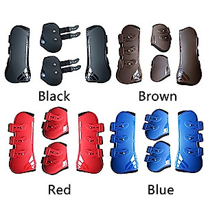 MAYiT Horse Tendon Boots (4 pcs - Front & Hind), PU Shell Tendon Fetlock Brace Guard Boots for Riding Shock Absorbing Jumping Competition Protection