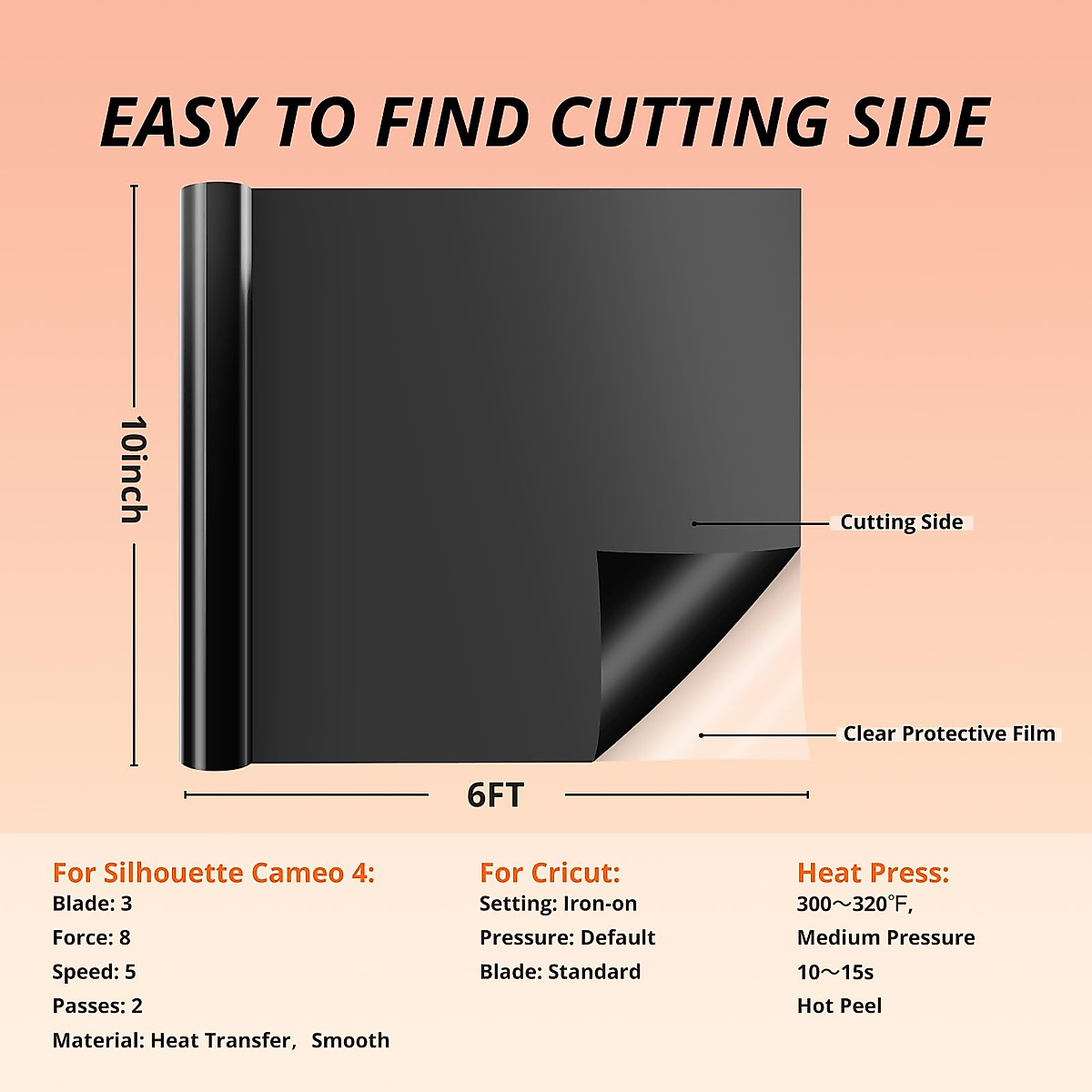 HTVRONT Black Puff HTV Vinyl Roll - 10" x 6ft, 3D Puff Heat Transfer for T Shirts, Cricut & Cameo - Easy to Cut, Weed & Transfer