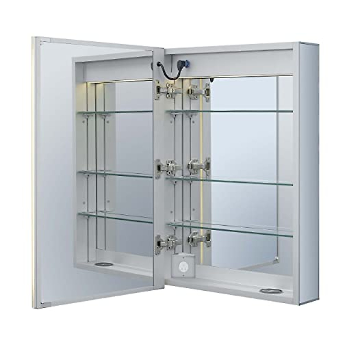 Bathroom Medicine Cabinet, Aluminum, Recessed/Surface Mount, 20" x 30", 1 Door, Left Hinged, Mirrored w/LED