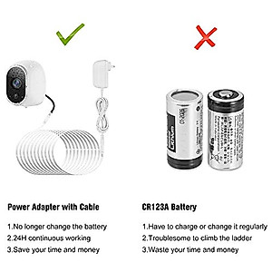 2Pack Power Adapter Compatible with Arlo (Replace CR123A), with 25Feet/7.5m Weatherproof Outdoor Cable Continuously Power Your Arlo Camera, Not Compatible with Alro Pro and Arlo 2