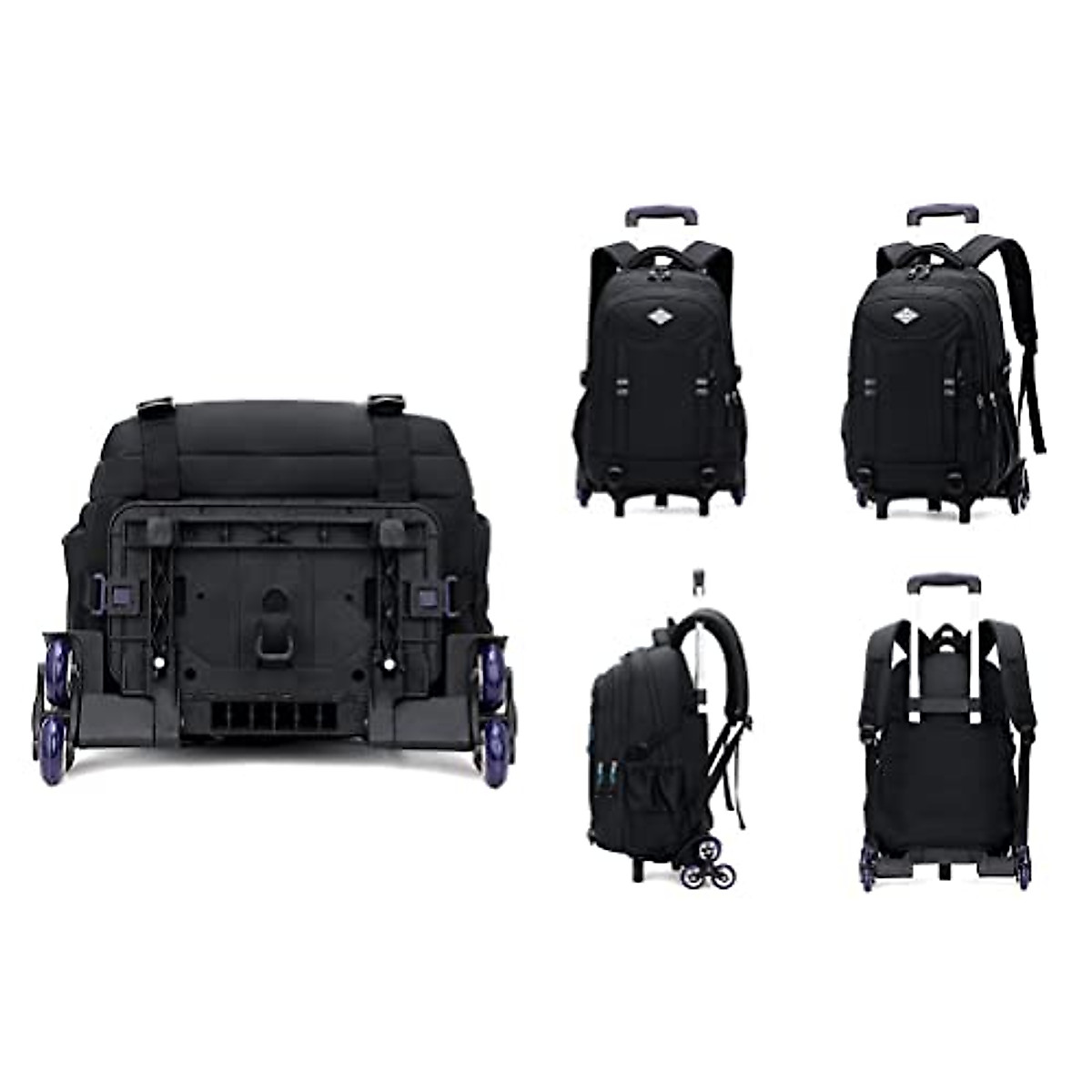 Rolling Backpack for Boys 18in Black Trolley Bags Wheeled Bag Kids' Carry-Ons Travel Primary Middle School Bookbag