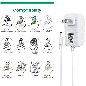YEAOI 5V DuetSoothe Power Cord for Graco Simple Sway - 6V Snugapuppy Charger Replacement for Fisher Price, Ingenuity Swing, 10 ft, White