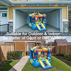 ACTION AIR Bounce House, Inflatable Hot Air Balloon Bouncer with Air Blower, Jumping Bouncy Castle with Slide for Outdoor and Indoor, Love for Kids