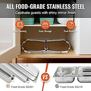 VEVOR Chafing Dish Buffet Set, 8 Qt 4 Pack, Stainless Chafer w/ 4 Full Size Pans, Rectangle Catering Warmer Server w/Lid Water Pan Folding Stand Fuel Tray Holder Spoon Clip, at Least 8 People Each