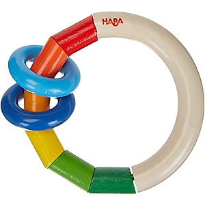 HABA Kringelring Wooden Clutching Toy Rattle with Plastic Rings (Made in Germany)