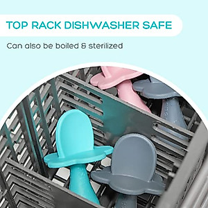 Grabease Baby Silicone Spoon Set for Baby-Led Weaning & First Stage Self-Feeding: Soft, Safe 100% Food-Grade Silicone, Safe for Dishwasher, No BPA/PVC/Latex/Phthalates, Set of 2 (Teal, Gray)