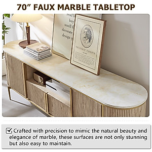 OKD Modern 70" Fluted Sideboard, TV Stand Entertainment Cente with Storage, Sideboard Buffet Cabinet Console for Living Room, Hallway, Natural Oak