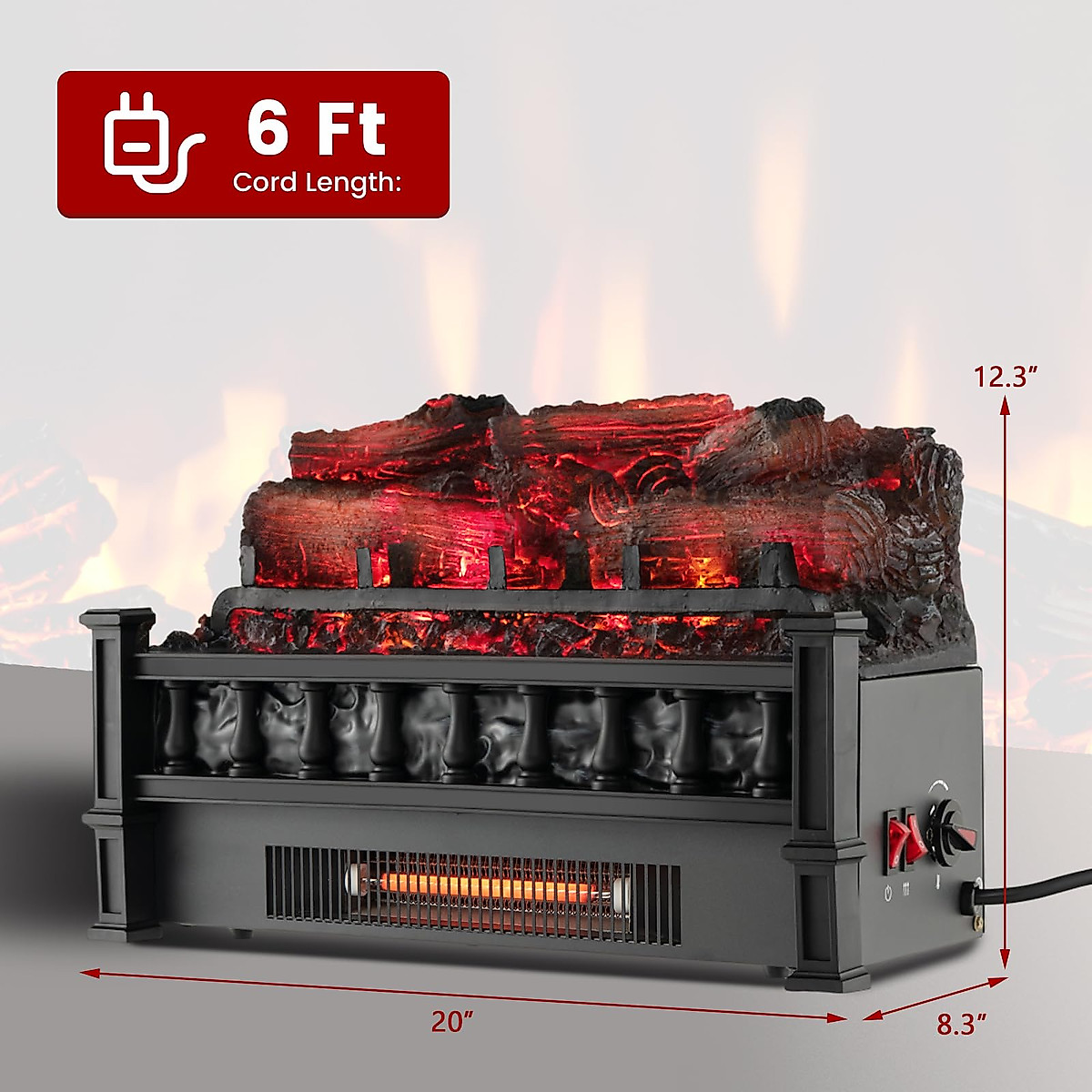 Tangkula 20 Inch Electric Fireplace Log Set Heater with Adjustable Temp, Overheating Protection, Realistic Pinewood Ember Bed, Infrared Quartz Electric Fireplace Insert for Home & Office Decor, 1500W