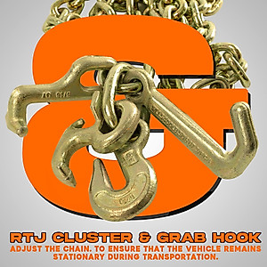 BLACKHORSE-RACING Grade 70 5/16 Inch x 10 Feets Transport Tow Chain J Hook Long Shank w/R T J Grab Hook Yellow Zinc - 3,700 lbs. Safe Working Load