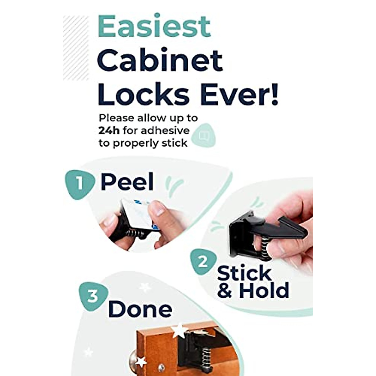 Cabinet Locks for Babies - 12 Pack - Adhesive Baby Proofing Cabinets Child Locks for Cabinets, Baby Proofing Child Proof Cabinet Latches, Drawer Locks Baby Proofing, Baby Cabinet Safety Locks