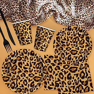 Xenorik Leopard Print Plates And Napkins Party Supplies - Cheetah Print Birthday Decorations Tableware, Plate, Cup, Napkin, Safari Animal Leopard Theme Birthday Baby Shower Party Supplies | Serve 24
