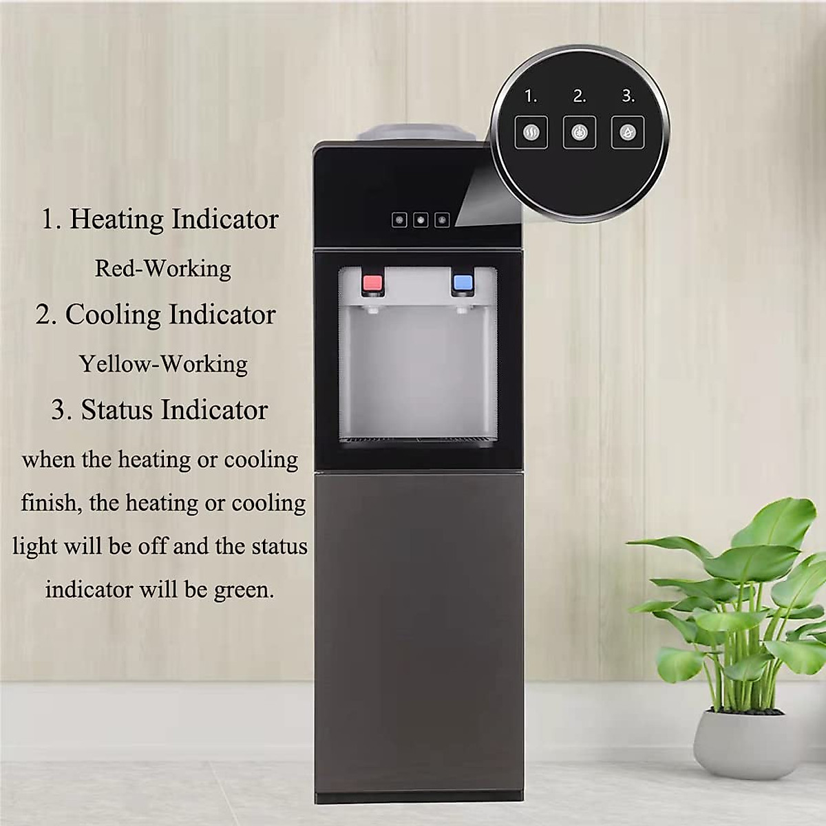 Water Cooler Dispenser 5 Gallon, Top-Loading Hot & Cold Water Cooler for 3 & 5 Gallon Bottles Water Dispenser with Storage Cabinet for Home Office School (Electronic Cooling)