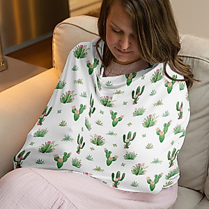 Sweet Jojo Designs Cactus Floral Girl Infant Baby Car Seat Cover Nursing Breastfeeding Shopping Cart Stroller Canopy - Pink and Green Boho Bohemian Watercolor Shabby Chic Desert