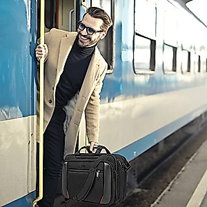 EMPSIGN Laptop Case Briefcase, 17.3 Inch Laptop Bag Expandable Messenger Bag for Men & Women Water Repellent, RFID Blocking Shoulder Bag Canvas Bag for Work, Business Travel -Black
