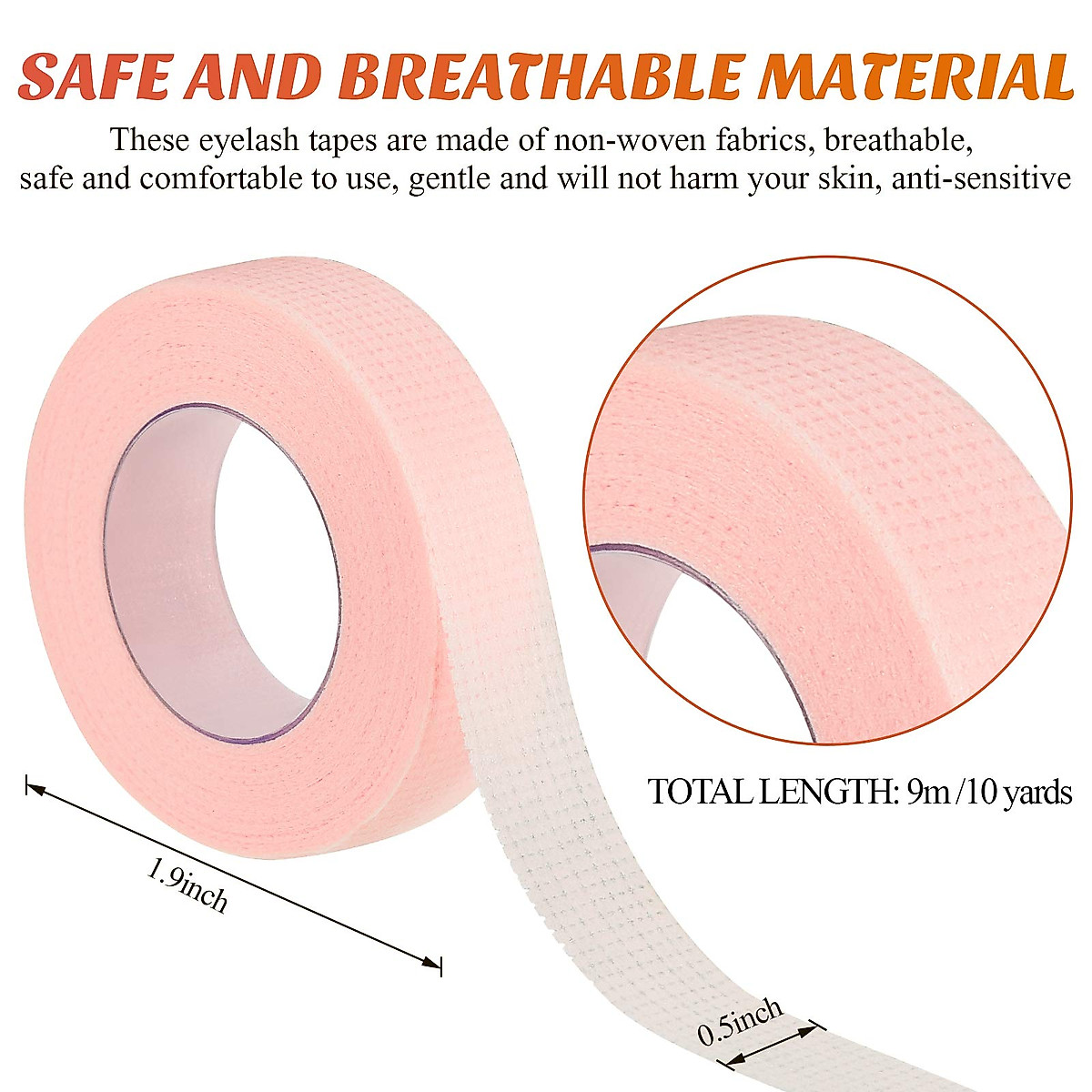 10 Rolls Eyelash Extension Tape Fabric Eyelash Tape Breathable Eyelash Grafting Tape False Eyelash Adhesive Non-woven Tape DIY Sticker for Eyelash Extension, 0.5 Inch, Pink, 10 Yards