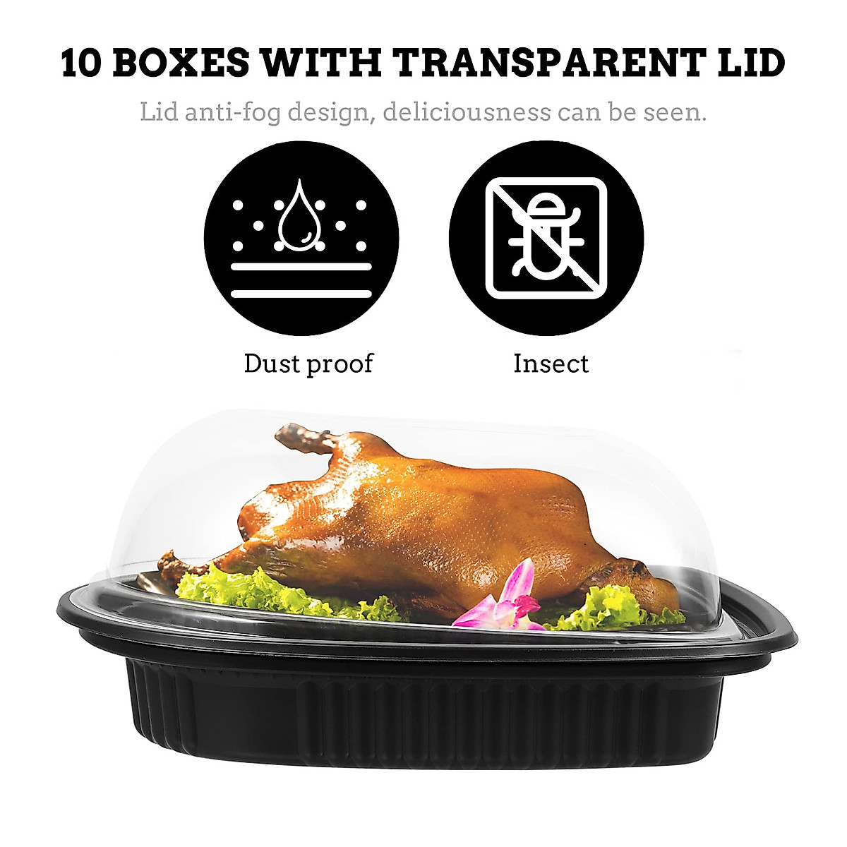 DOITOOL 10Pcs Rotisserie Chicken Roaster Container with Covers Plastic Disposable Take Out Containers Carrier with Clear High Dome Lid Without Handle