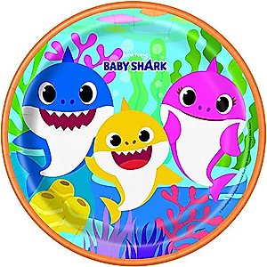 Unique Round Paper Dinner Plates - 9", Baby Shark, 8 Pcs