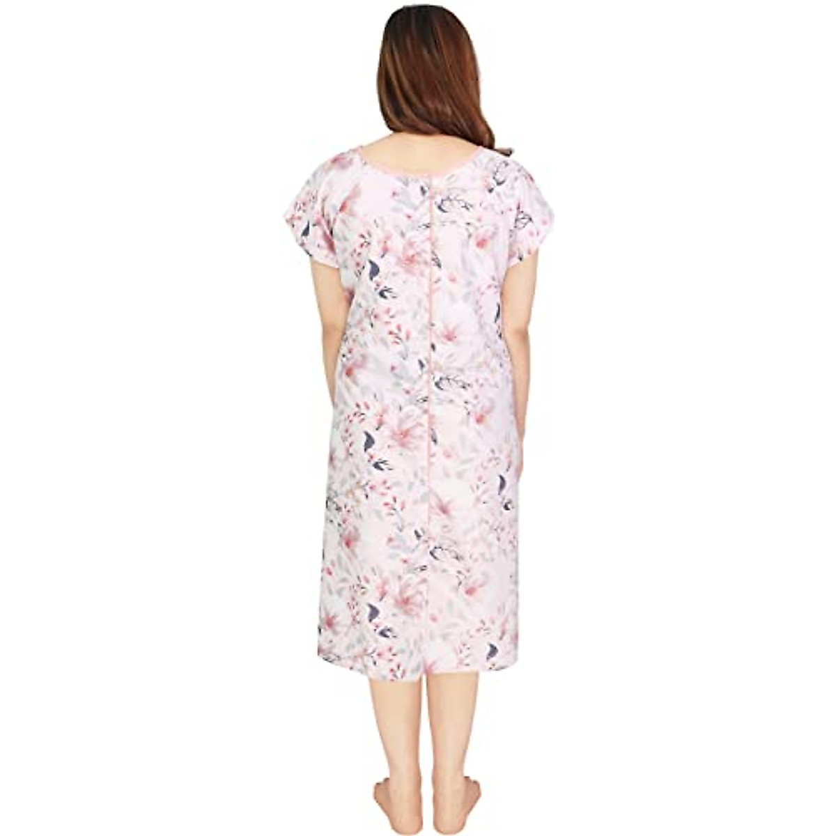 NY Threads Hospital Gown, Soft and Stylish Patient Gown (Small-Medium, White Rose - Pink)