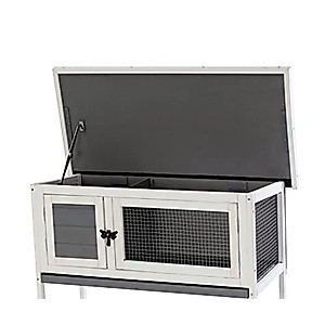 EMKK Wooden Rabbit Hutches Pet House Small Bunny Wood Hutch Dog Chicken Coops Cages Cage with No Leak Tray Lockable Door Openable Top for Indoor Outdoor,Grey, 46''L X 17.7''D X 27.6''H