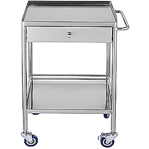 TFCFL 2-Layer Lab Cart, Stainless Steel, 20.9" x 16.5" x 34", 28kg, 4 Lockable Wheels, Omnidirectional, Wide Applications